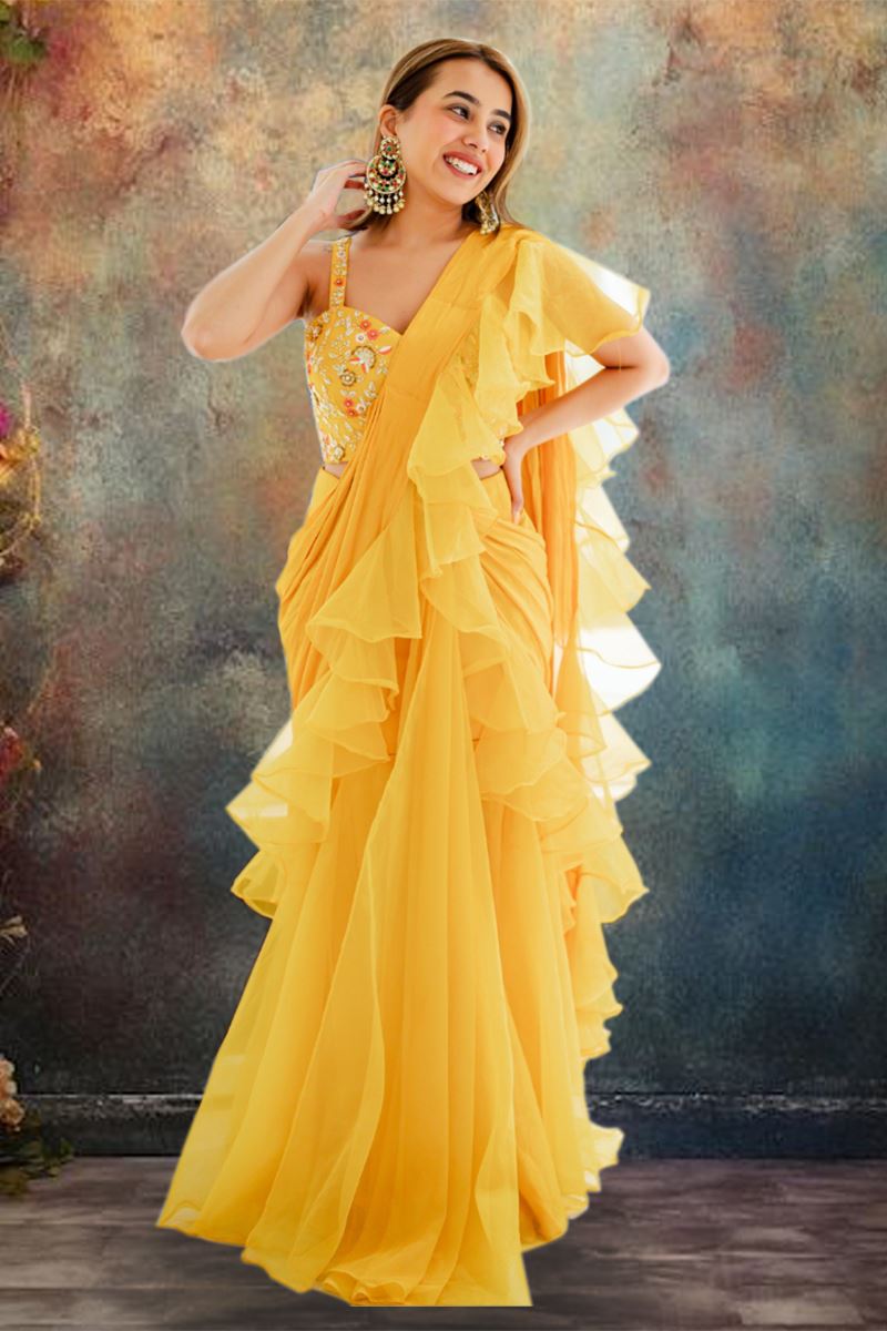 Haldi Sarees for Women - Shop Vibrant Yellow Sarees - Daabu Jaipur